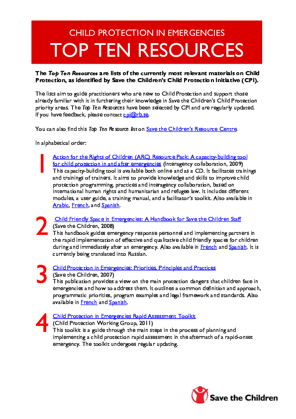 Top Ten Resources: Child Protection in Emergencies | Save the Children ...